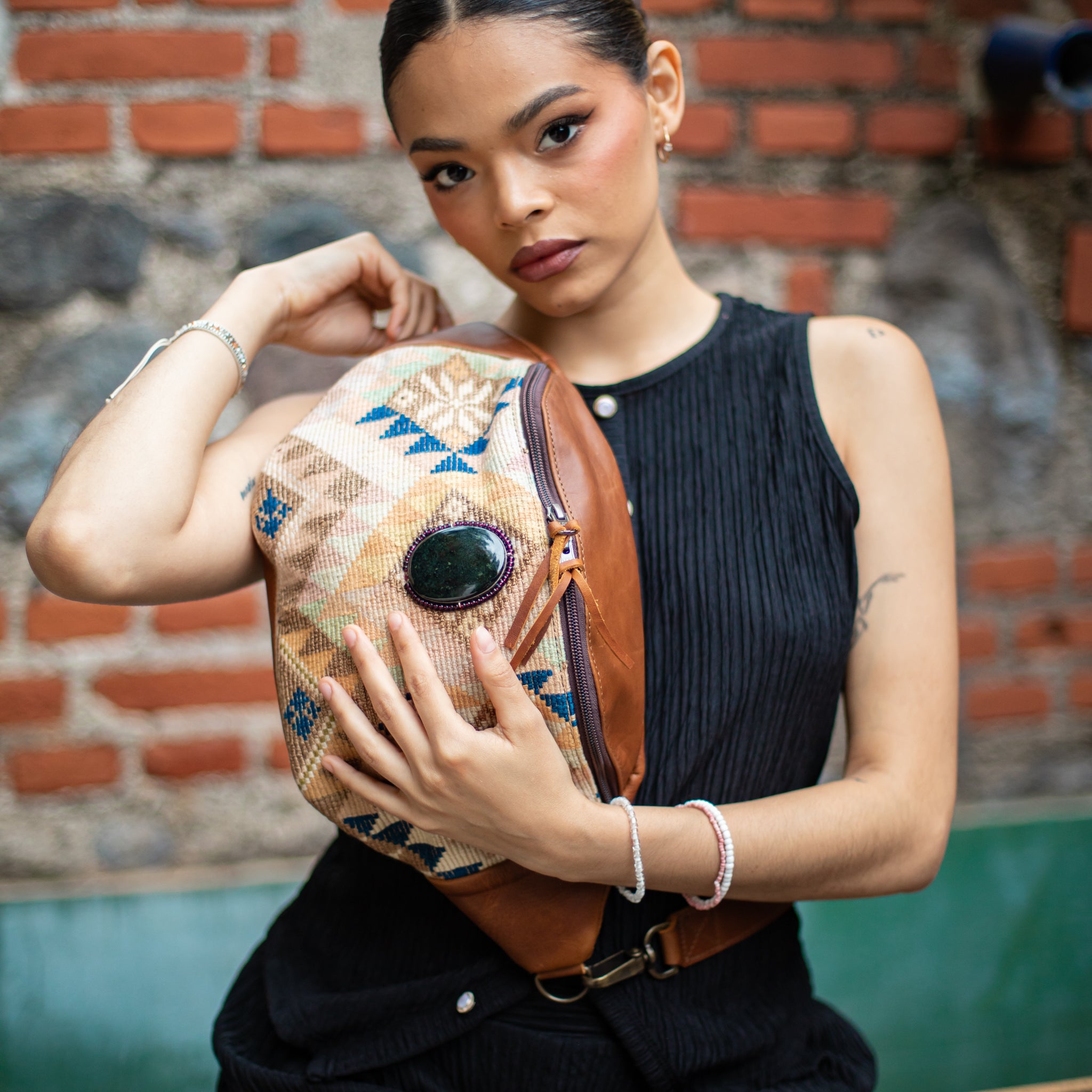 EL DON MANNY PACK WITH JADE - OOAK HUIPIL - CAFE - NO. 18242 – Nena & Co.