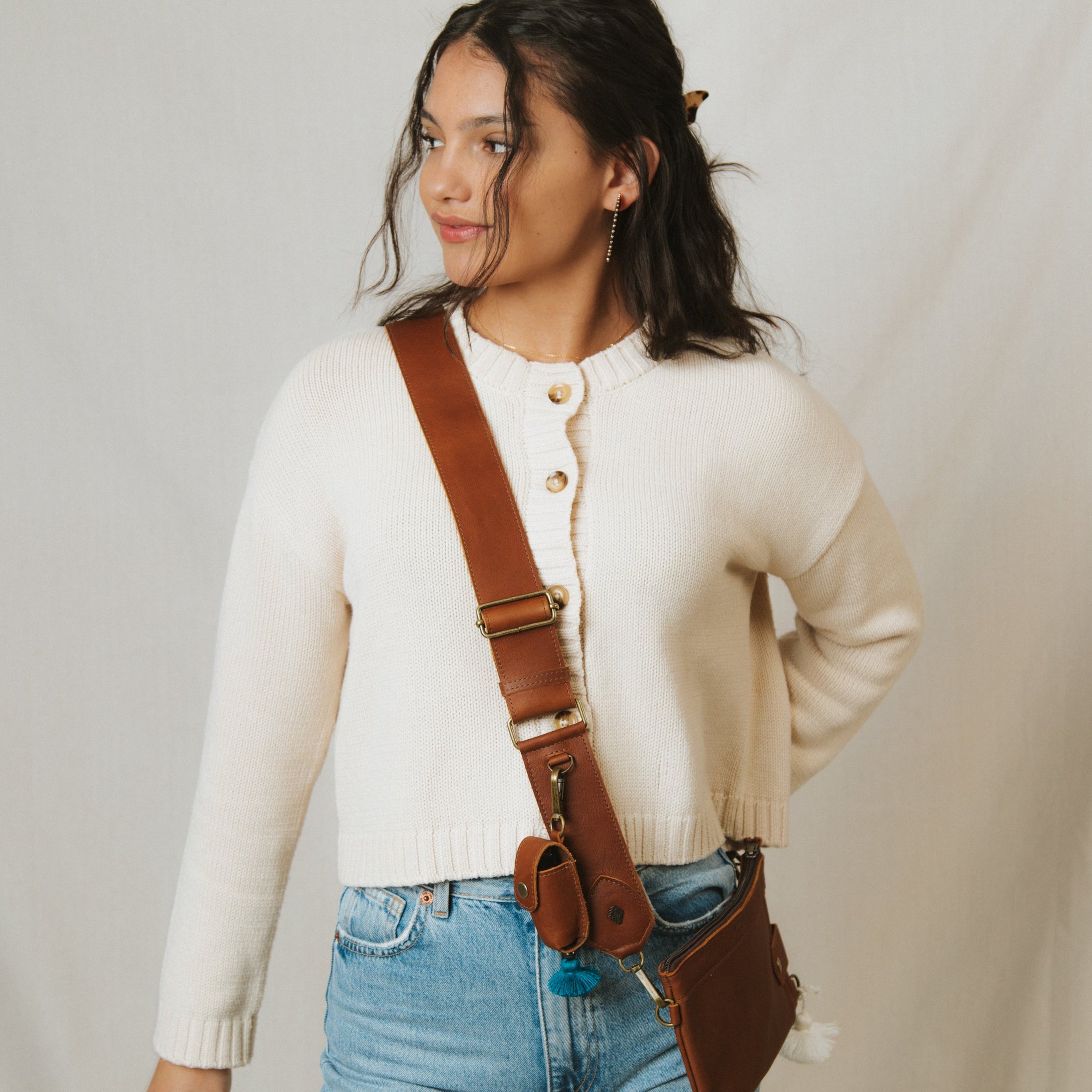 ADJUSTABLE WIDE STRAP - FULL LEATHER - CAFE – Nena & Co.